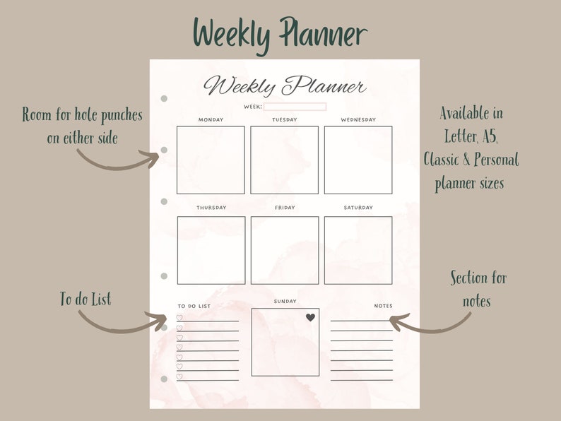 Pink Weekly Printable Pdf, Fillable Planner, Printable to Do List ...
