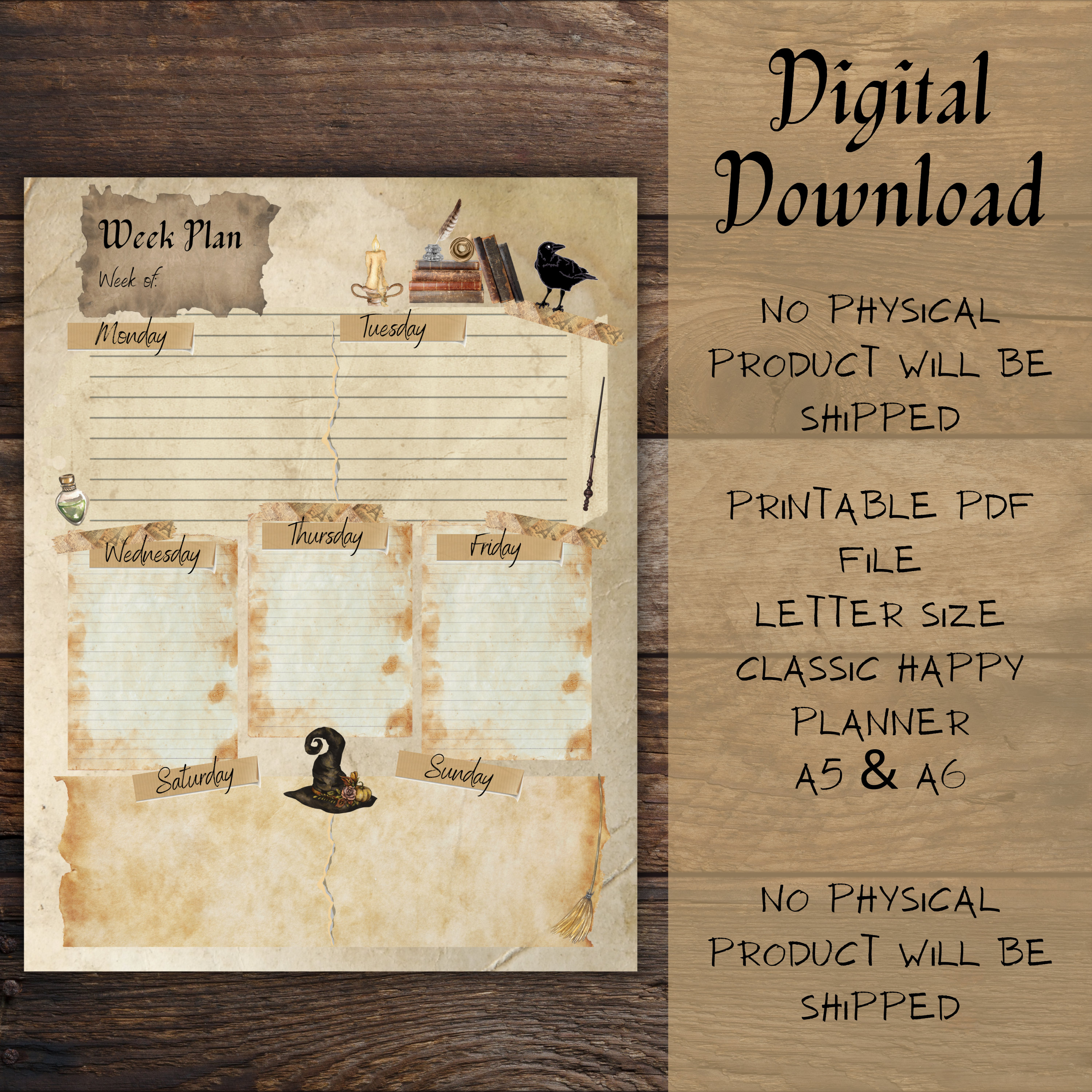 Printable Witchy Planner, Wizard Lover Planner, Vintage Weekly ...