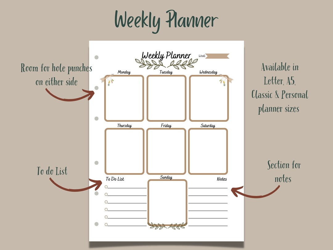 Boho Weekly Planner Printable: To-do List, Week at a Glance (PDF ...