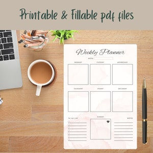 Pink Weekly Printable Pdf, Fillable Planner, Printable to Do List ...