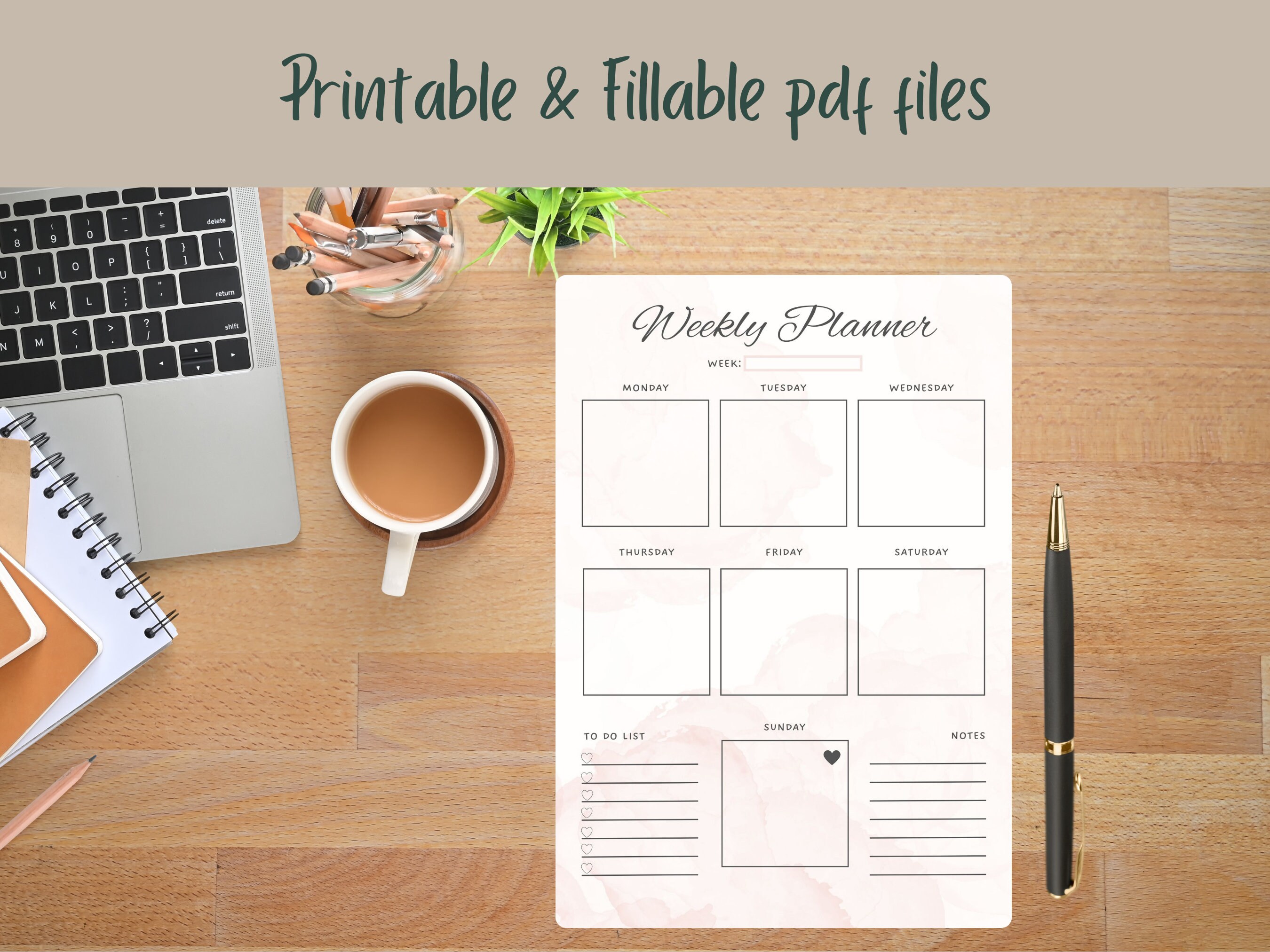 Pink Weekly Printable Pdf, Fillable Planner, Printable to Do List, Weekly Planner Insert, Weekly ...
