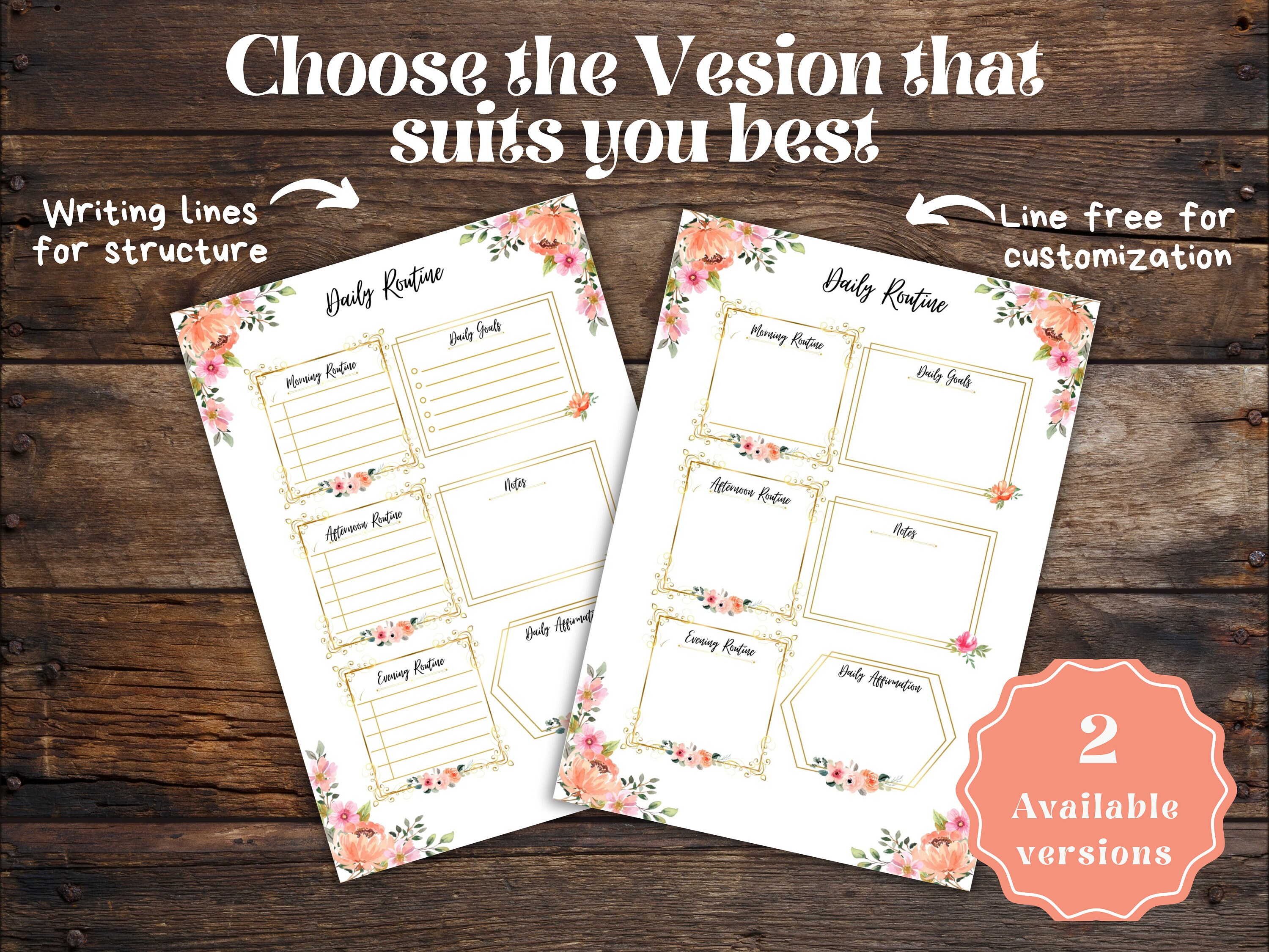 Floral Daily Printable Planner Inserts Self Care Checklist Routine ...