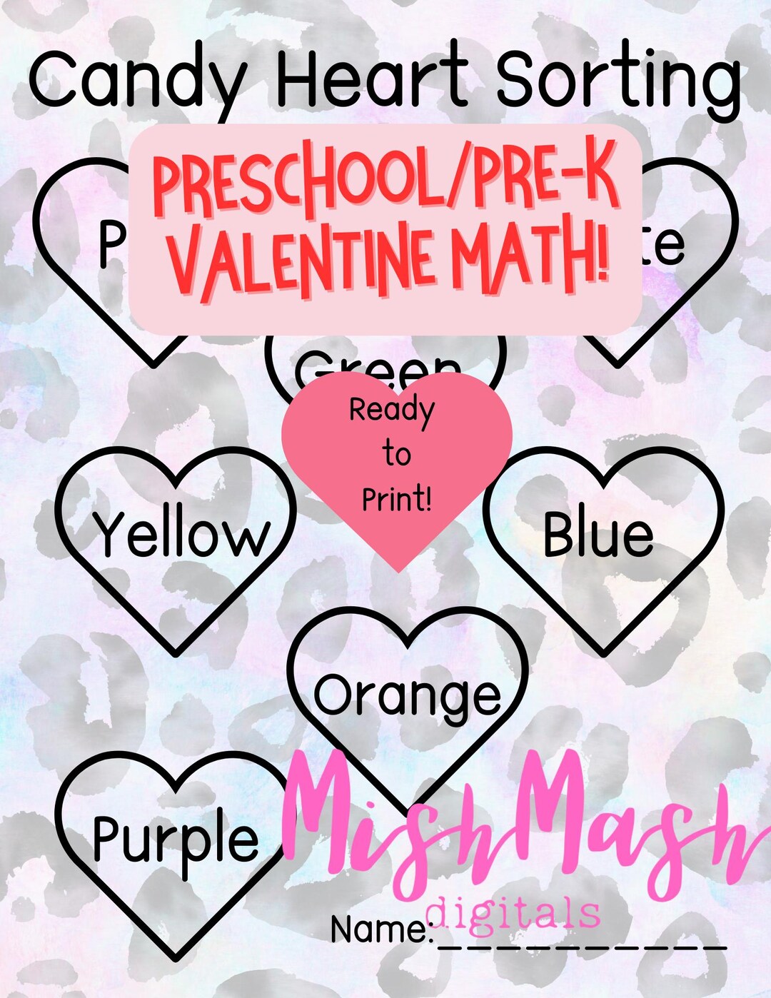 Candy Heart Color Sort Printable - Etsy