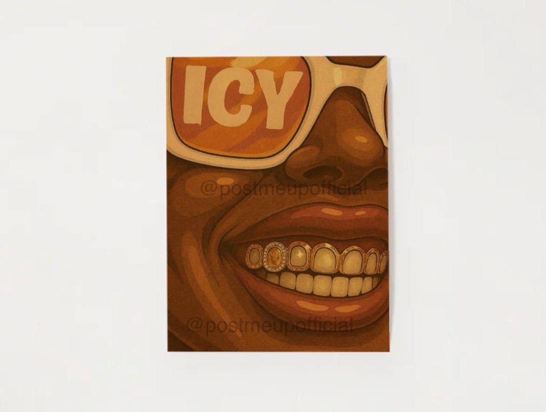 Icyyy– Retro Baddie Poster With Gold Grill (frame Not Included) - Etsy