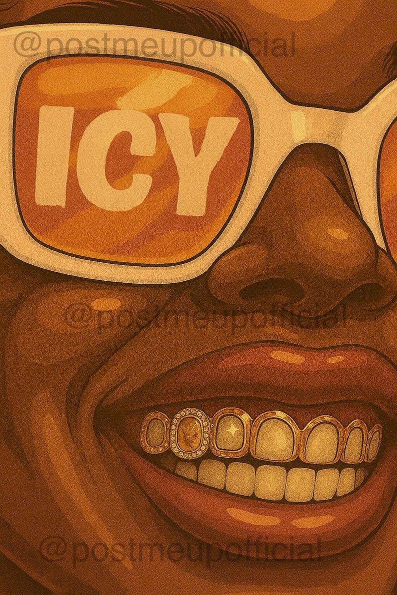 Icyyy– Retro Baddie Poster With Gold Grill (frame Not Included) - Etsy