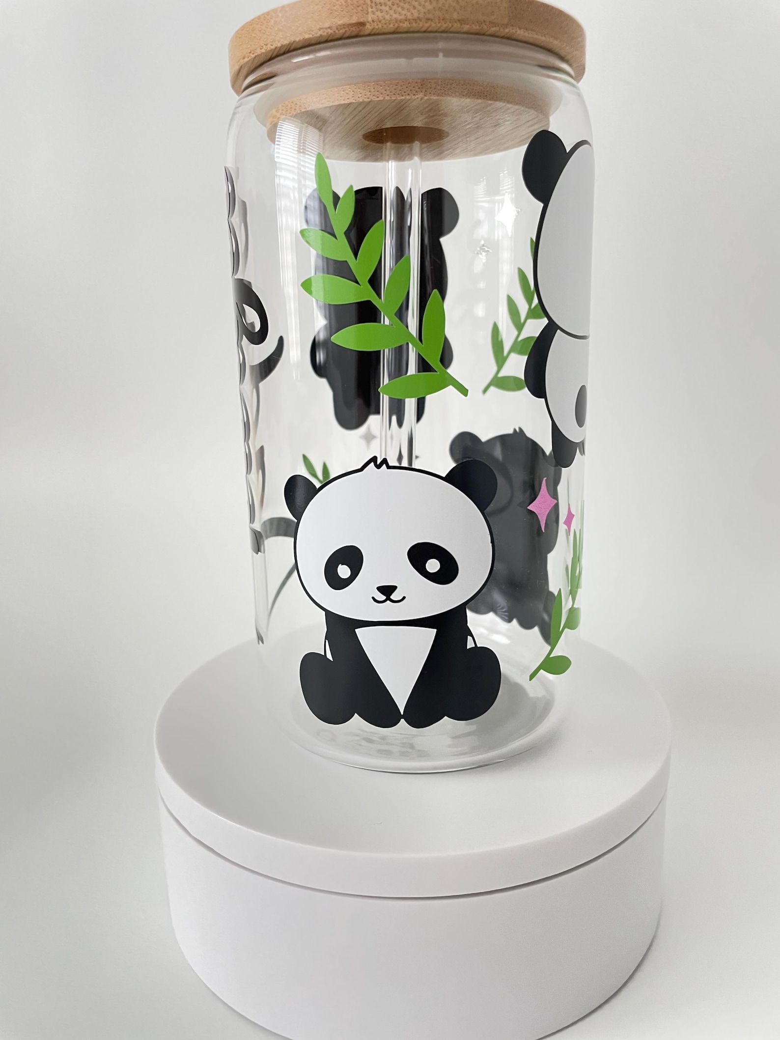 Panda Glass Cup With Bamboo Lid & Straw - Personalized 16 Oz - Etsy