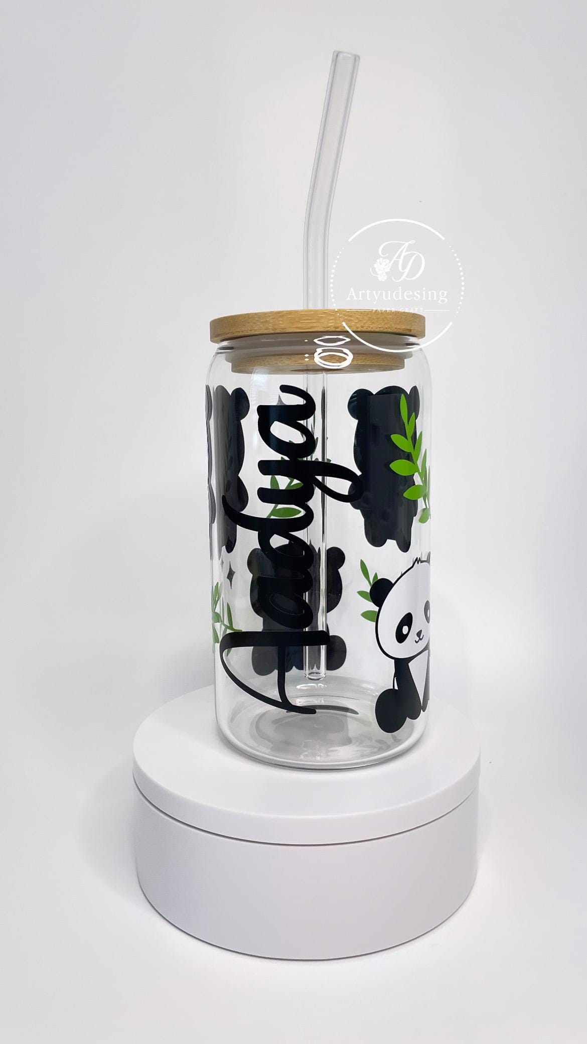 Panda Glass Cup With Bamboo Lid & Straw - Personalized 16 Oz - Etsy