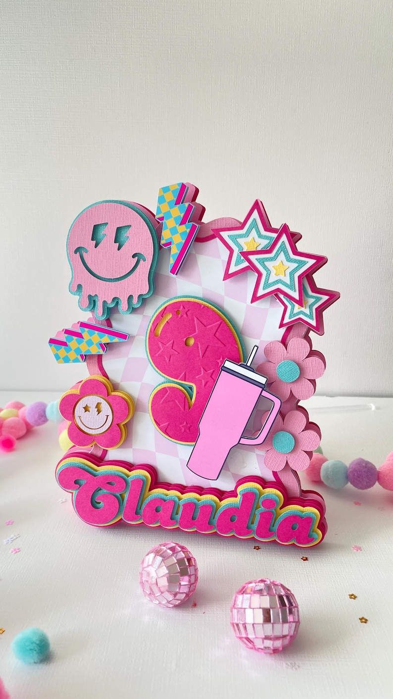Custom Preppy Cake Topper: Groovy Smile Face Party Decor - Etsy