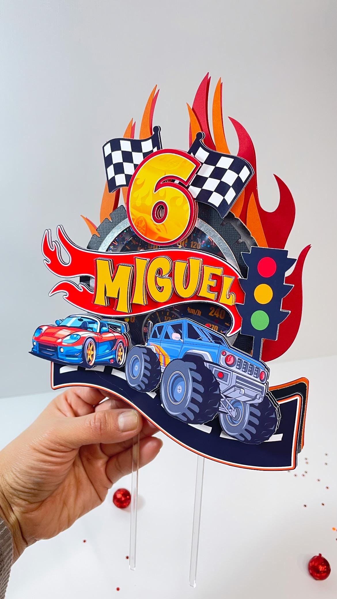 Race Car Cake Topper, Hot Wheels Cake Topper, 6th Birthday, Cake Topper ...