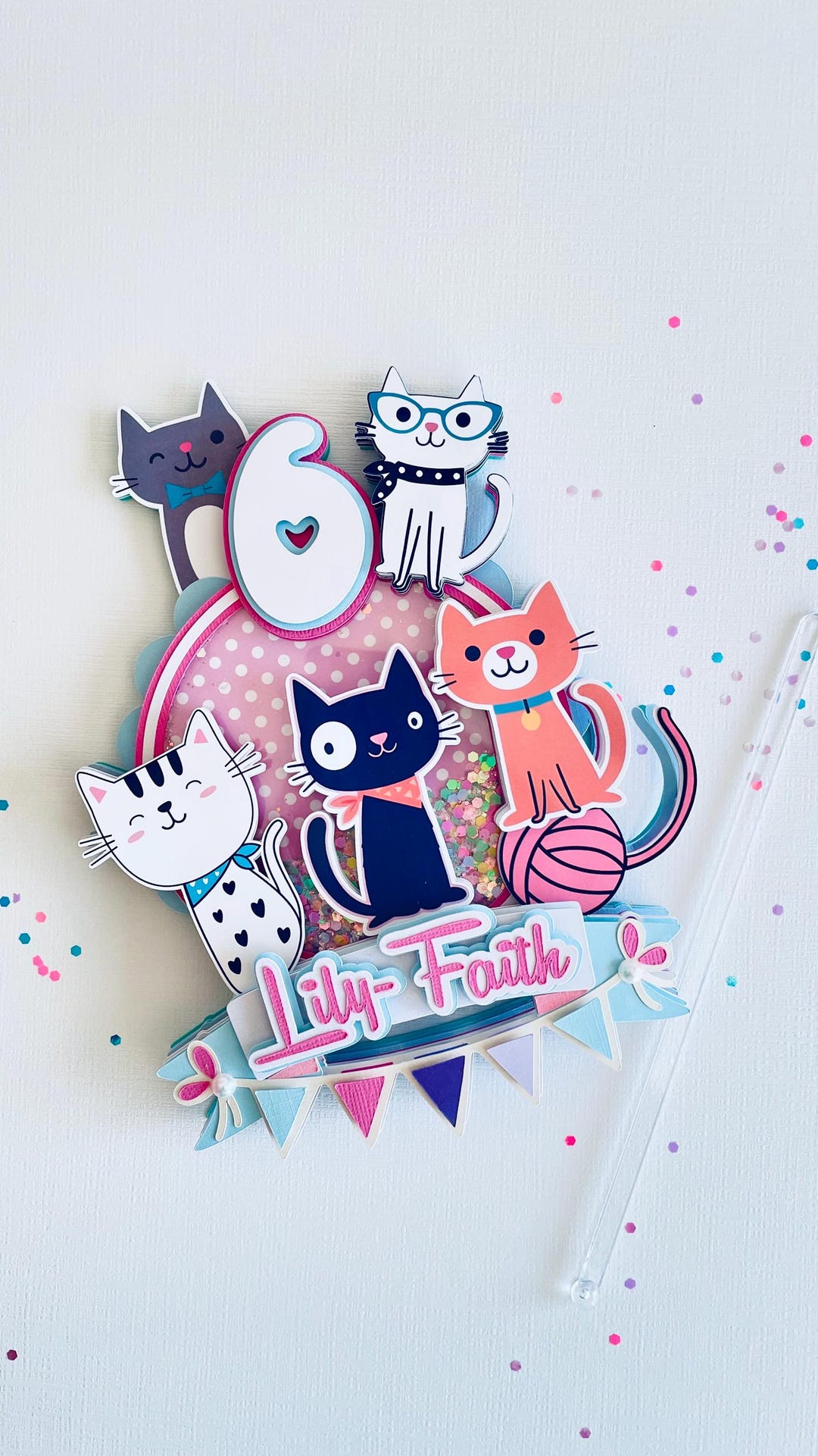 Pastel Cat Cake Topper, 3D Shaker Birthday Decoration - Etsy