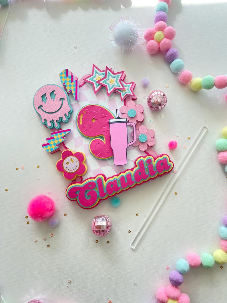 Custom Preppy Cake Topper: Groovy Smile Face Party Decor - Etsy