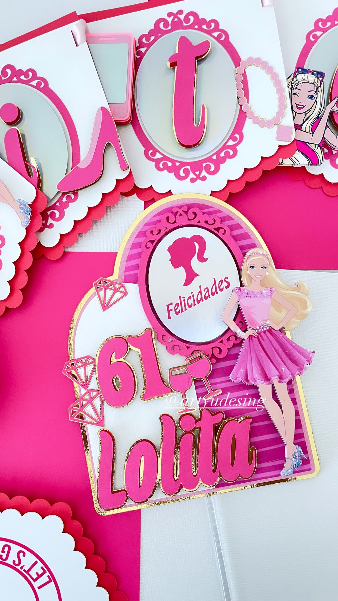 Barbie Cake Topper, Pink and Gold. - Etsy
