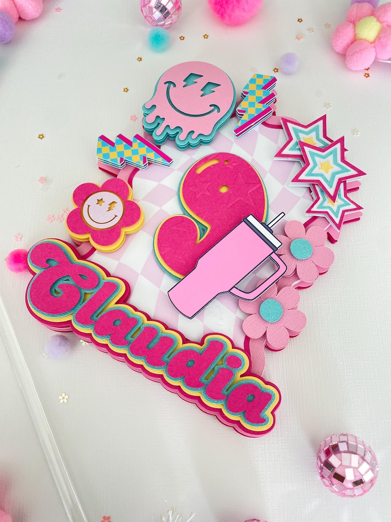Custom Preppy Cake Topper: Groovy Smile Face Party Decor - Etsy