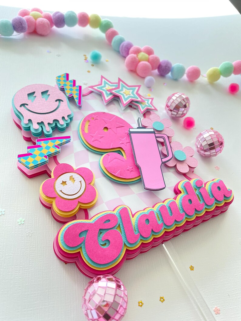Custom Preppy Cake Topper: Groovy Smile Face Party Decor - Etsy