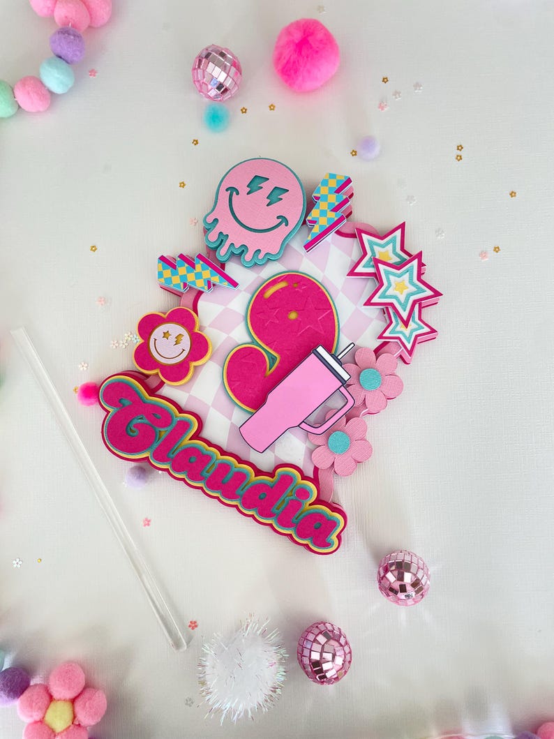 Custom Preppy Cake Topper: Groovy Smile Face Party Decor - Etsy