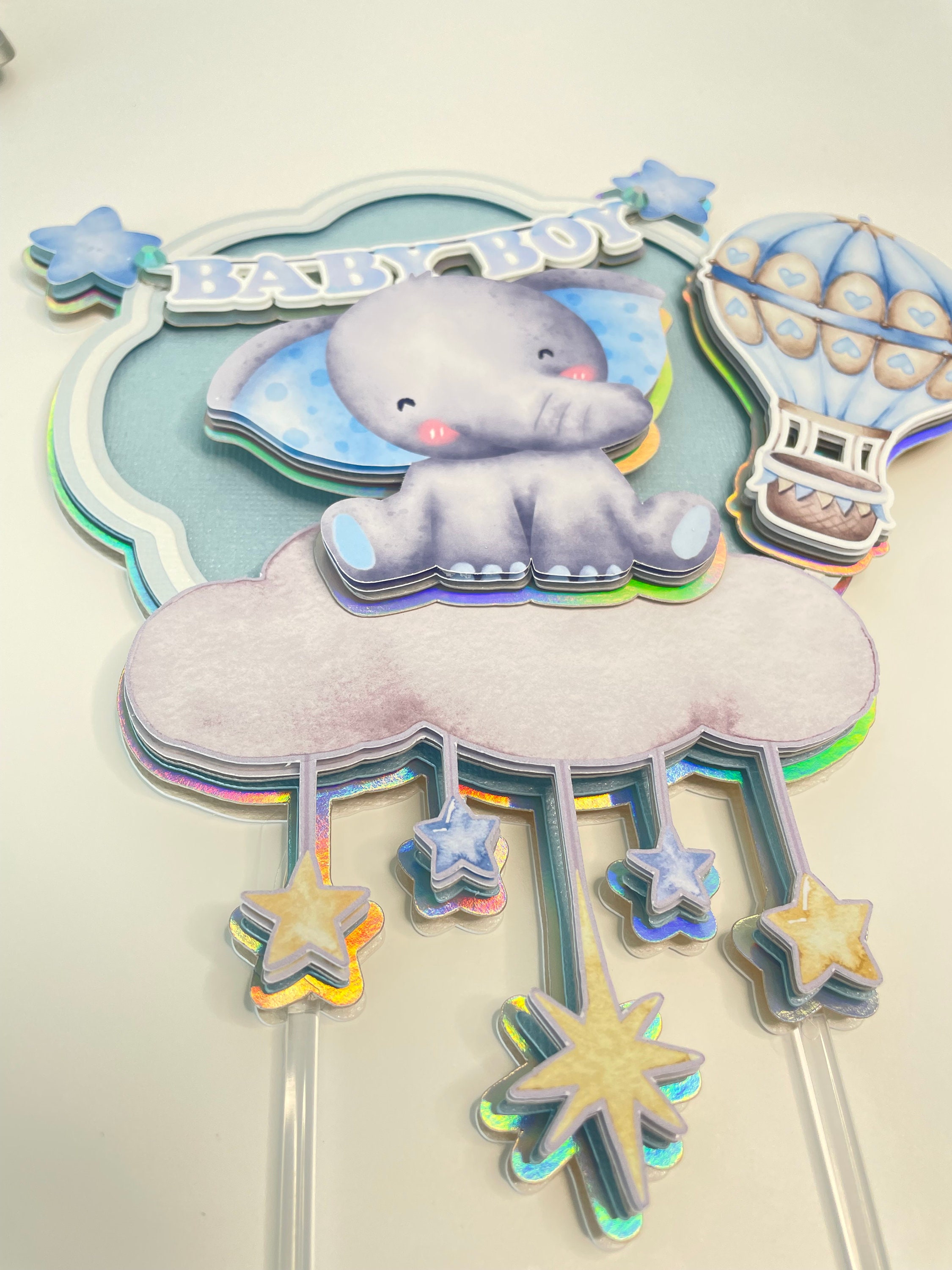 Blue Elephant, Cake Topper Baby Boy, Baby Elephant, Baby Decoration ...