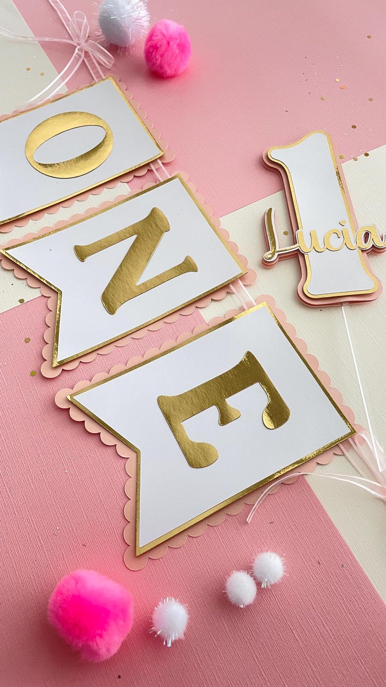 Girl First Birthday Banner, Cake Topper Set, Handmade Gold Accents - Etsy