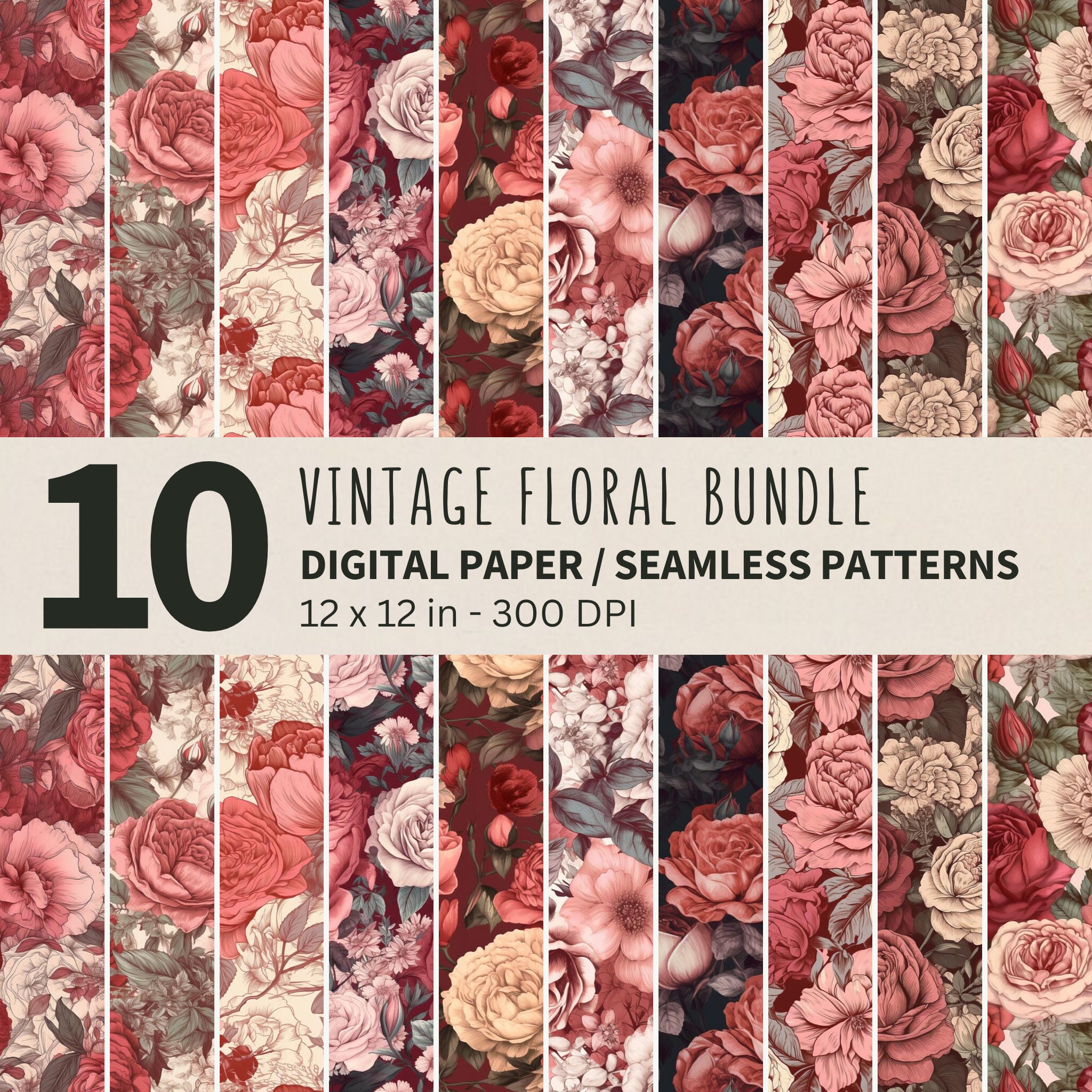 Romantic Vintge Rose Garden Digital Paper: A Collection of 10 Vintage ...