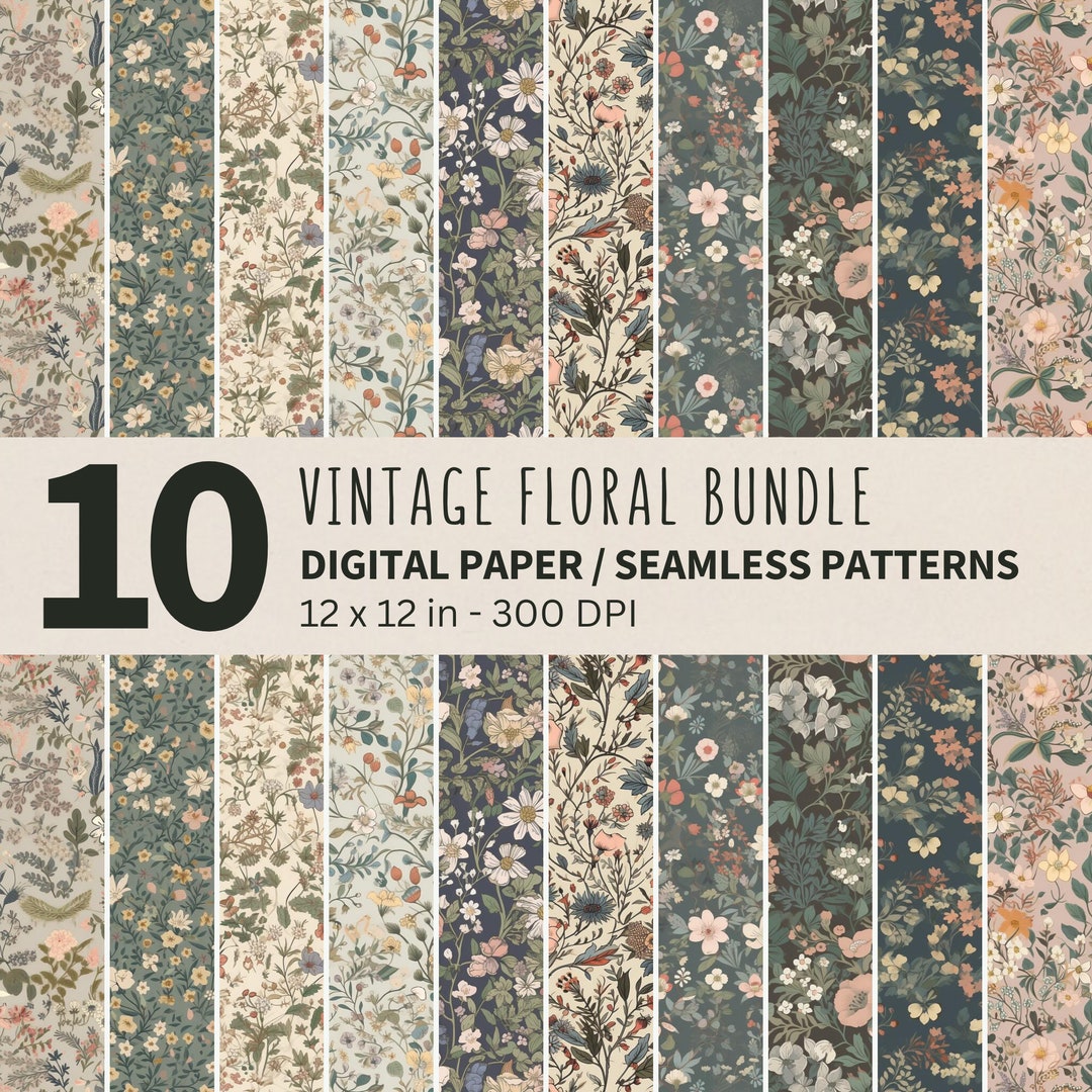 English Garden Floral Patterns: Vintage Seamless Designs (digital ...