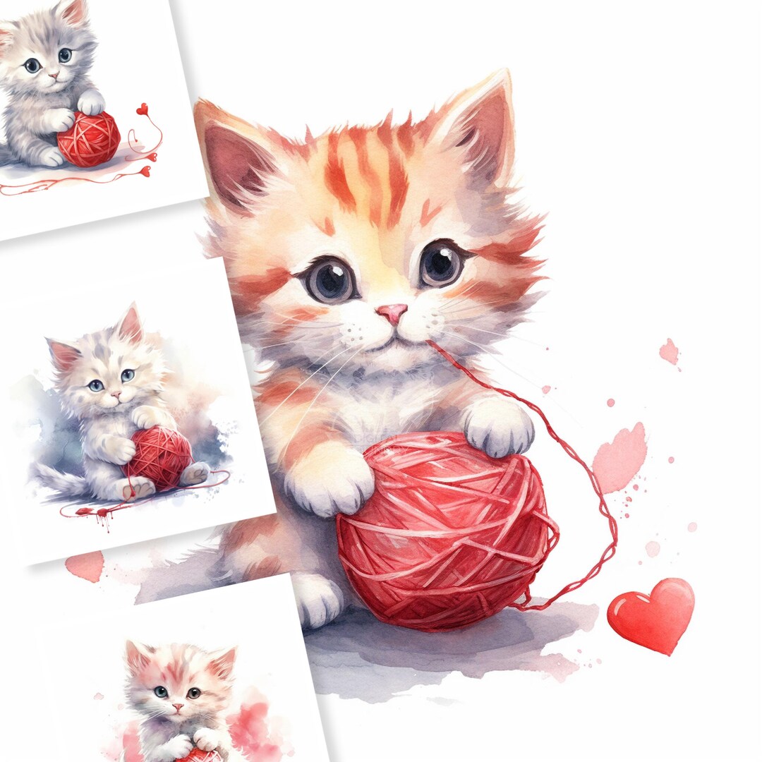 Cute Kittens Clipart Bundle Watercolor Images for Digital - Etsy