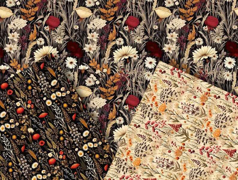 Rustic Fall Wildflower Meadow - Vintage Floral 10 Pattern Bundle ...