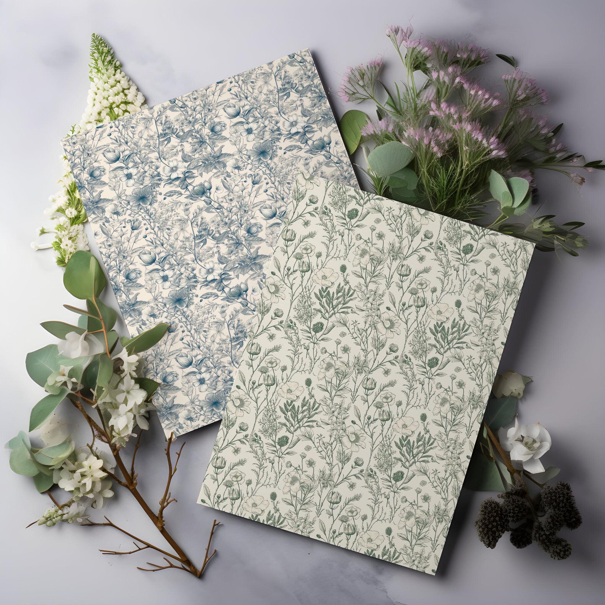 Vintage Botanical Sketches Digital Paper Bundle, 10 Vintage Floral ...