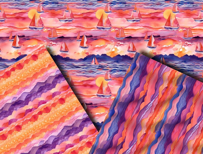 Santorini Sunsets: 10 Watercolor Patterns Inspired by the Greek Island - Etsy