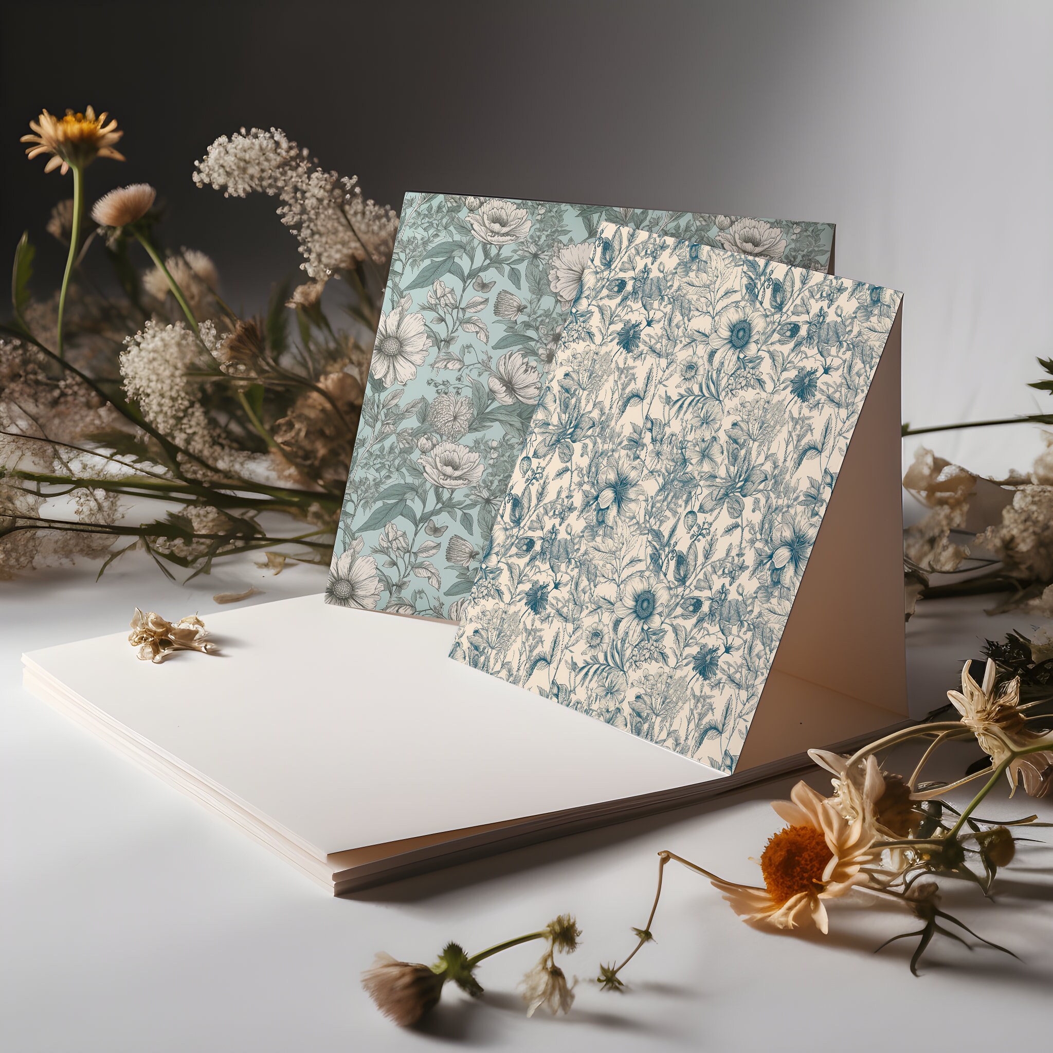 Vintage Botanical Sketches Digital Paper Bundle, 10 Vintage Floral ...