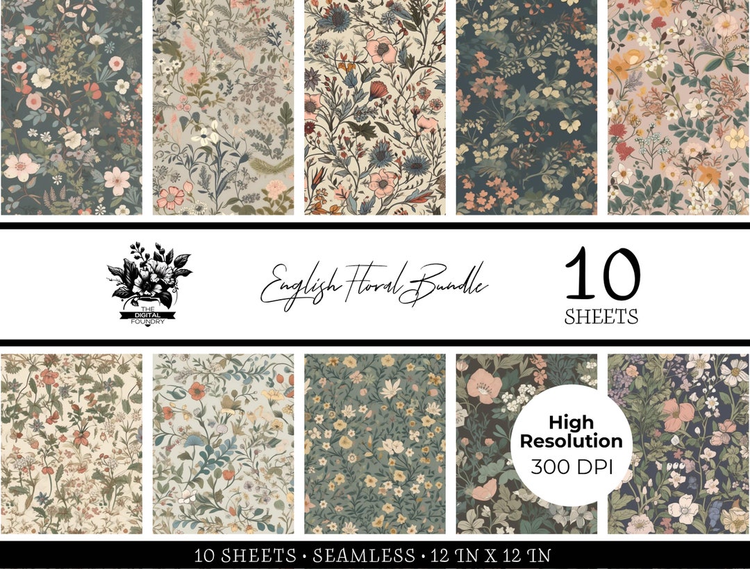 English Country Garden Floral Patterns Bundle - 10 Pattern Bundle for ...