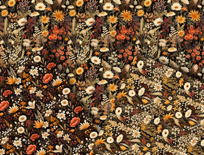 Rustic Fall Wildflower Meadow - Vintage Floral 10 Pattern Bundle ...