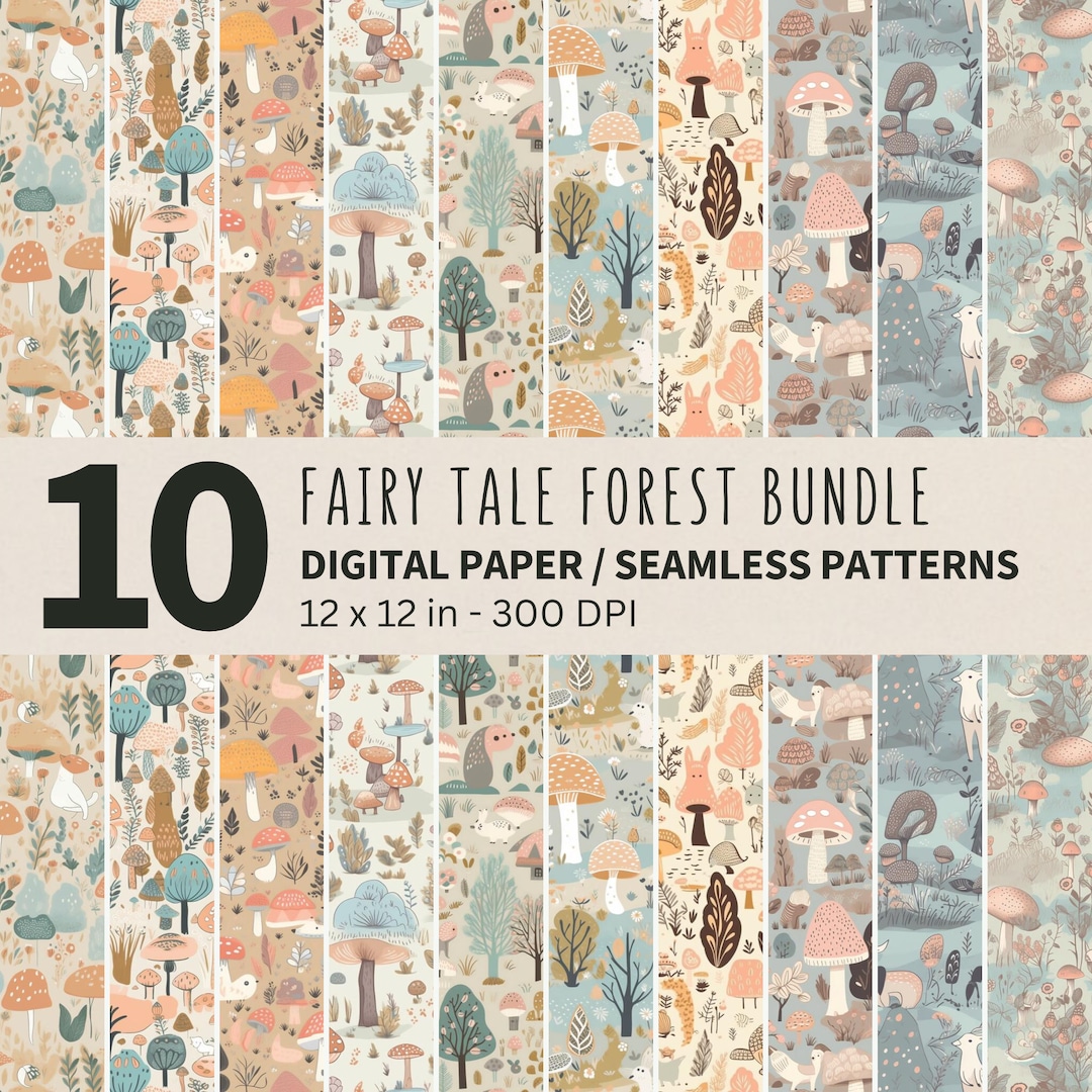 Fairy Tale Forest Digital Paper: Whimsical Seamless Patterns for ...