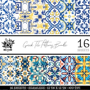 Traditional Greek Tile Patterns - 16 Pattern Digital Paper Bundle ...