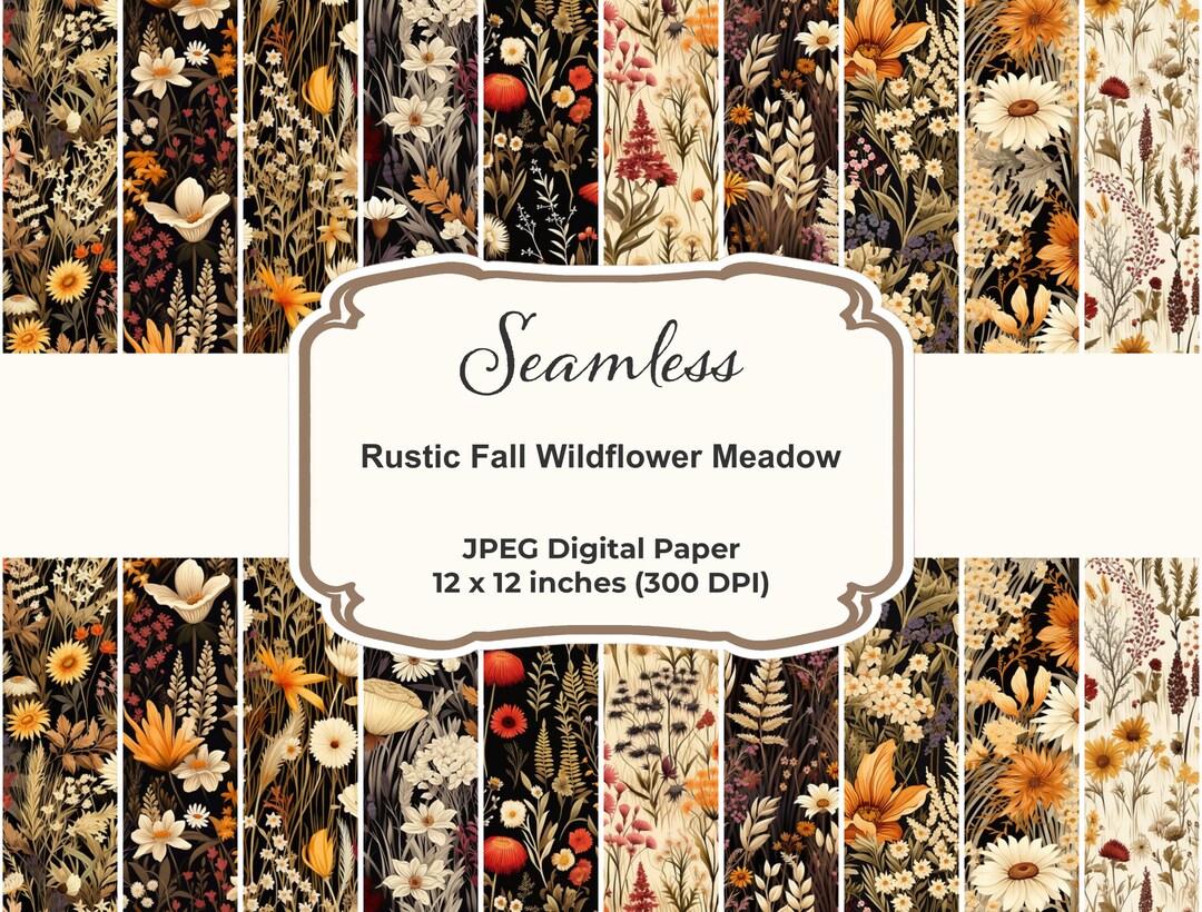 Rustic Fall Wildflower Meadow - Vintage Floral 10 Pattern Bundle ...