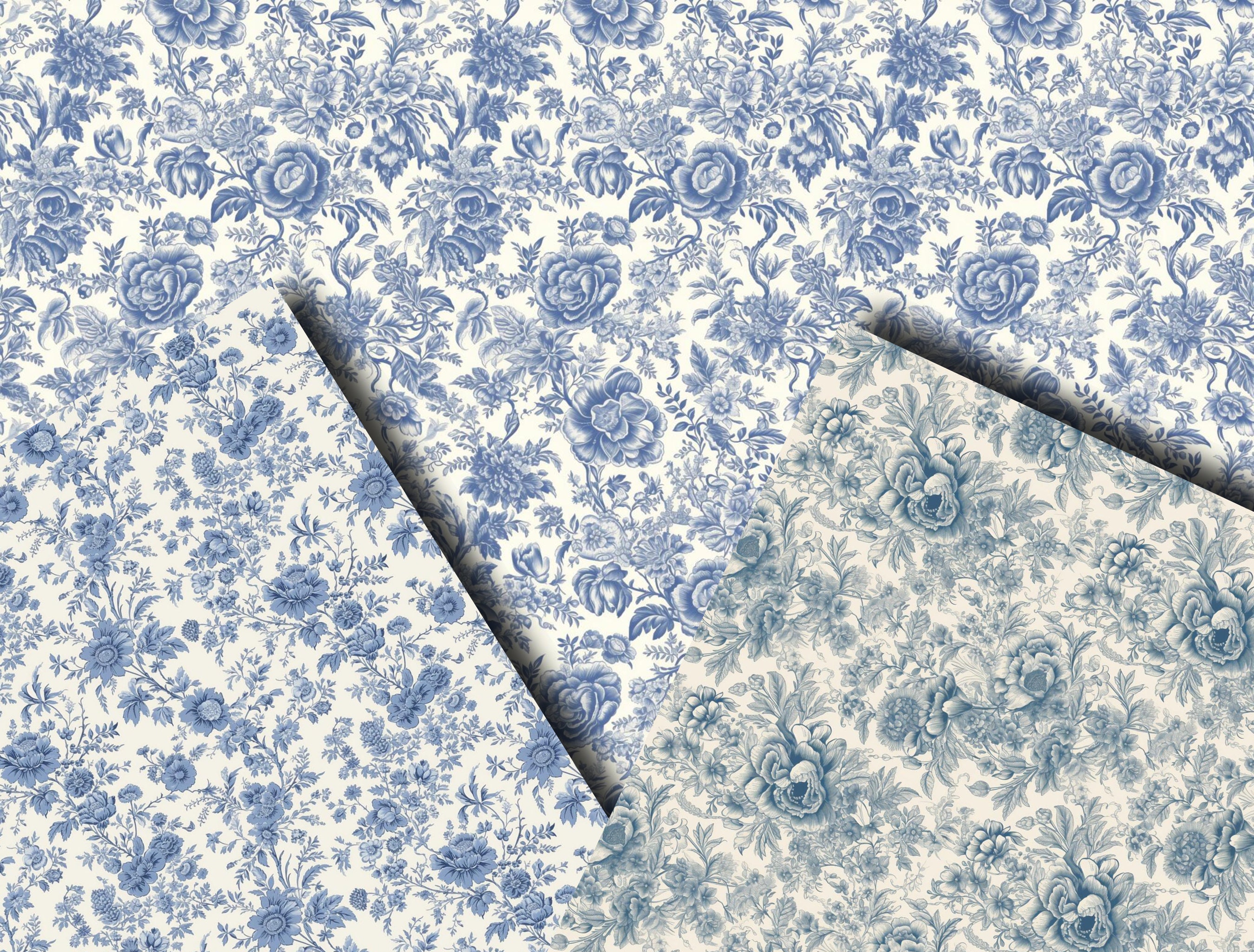 Blue Vintage Floral Toile Digital Paper Bundle - Most Popular 10 ...
