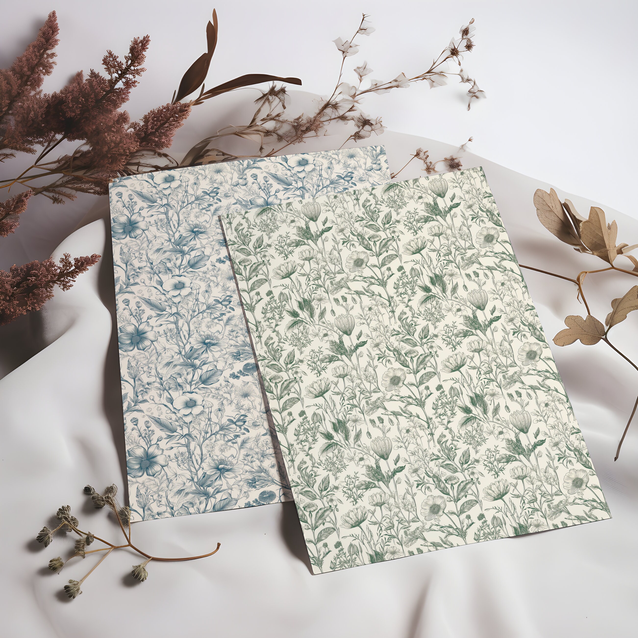 Vintage Botanical Sketches Digital Paper Bundle, 10 Vintage Floral ...