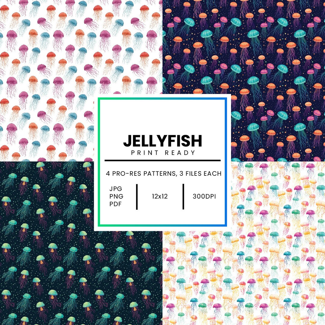 Jellyfish Pattern Bundle - 12x12 Digital Designs for Crafts ...