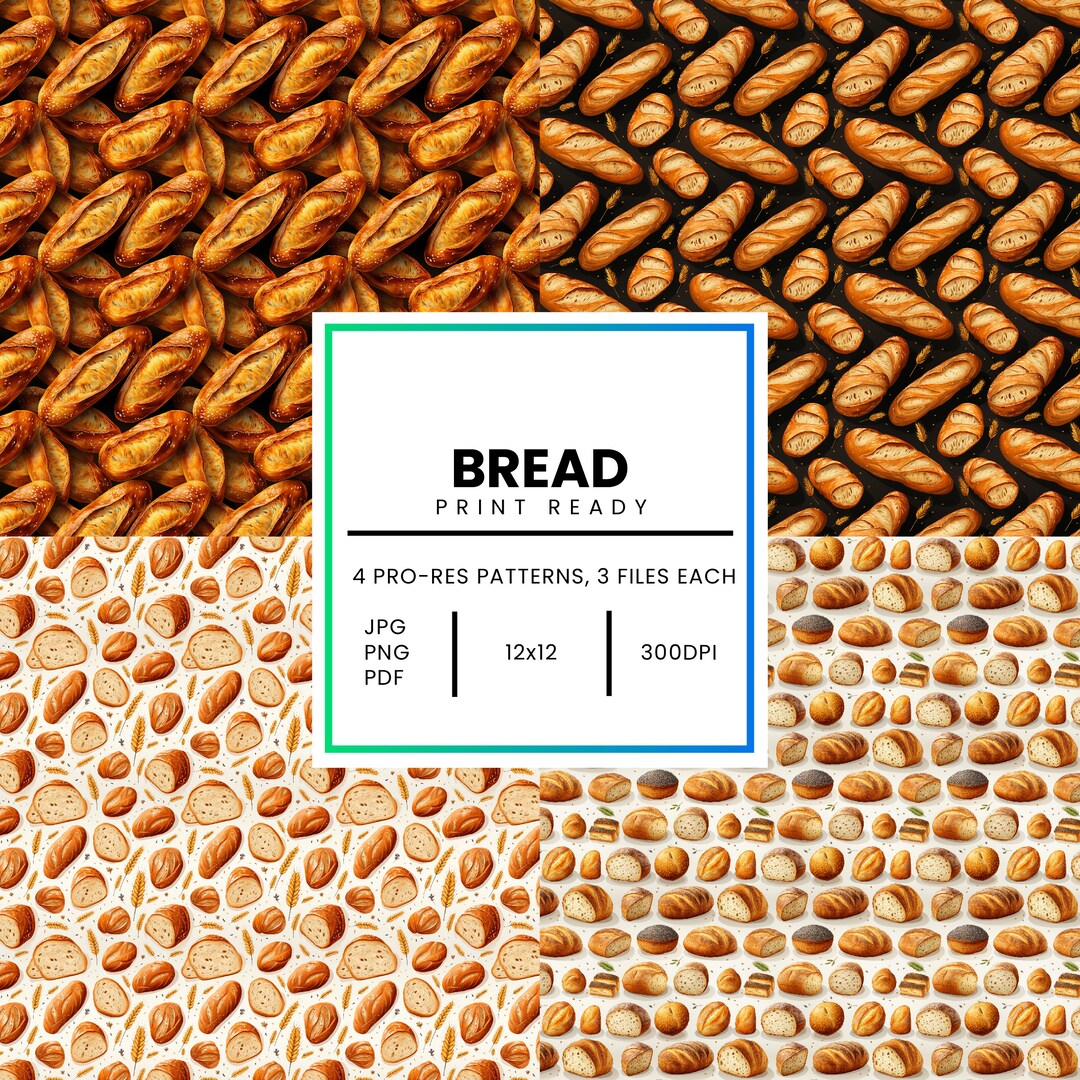 Bread Loaf Patterns 12x12 Digital Bread Loaf Patterns, Crisp 300 Dpi ...