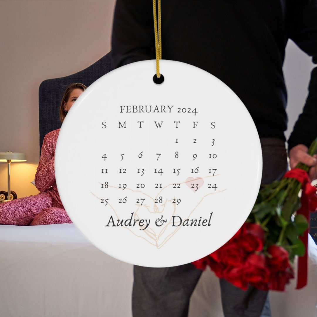 Personalized Calendar Anniversary Ornament, Custom Engaged Married ...