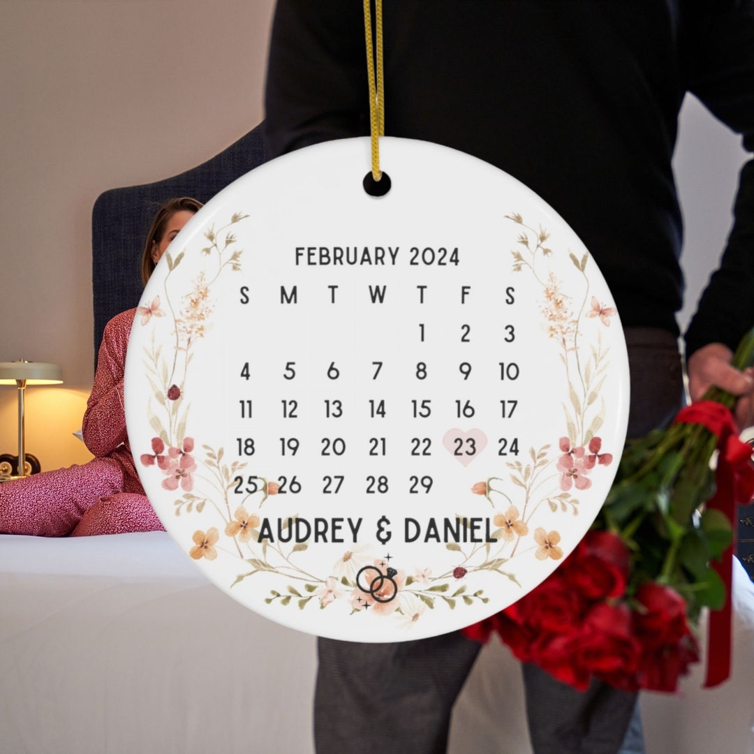 Personalized Calendar Anniversary Ornament, Custom Engaged Married ...