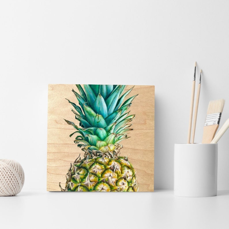 Original Wall Art || Pineapple COLORED Pencil Drawing on a WOOD ...