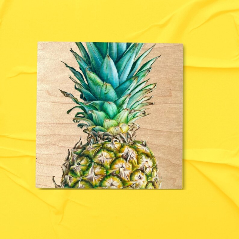 Original Wall Art || Pineapple COLORED Pencil Drawing on a WOOD ...