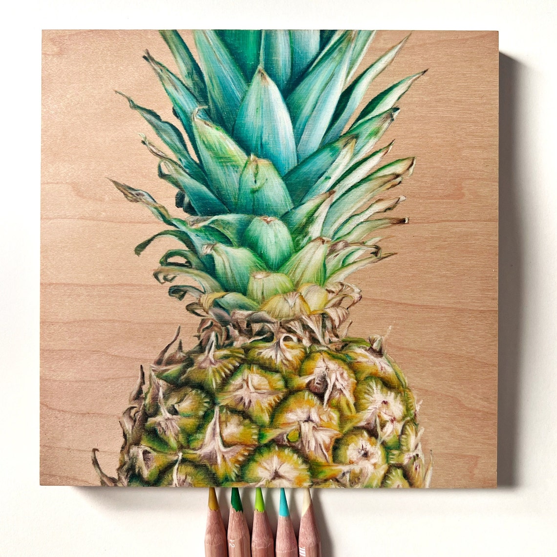 Original Wall Art || Pineapple COLORED Pencil Drawing on a WOOD ...