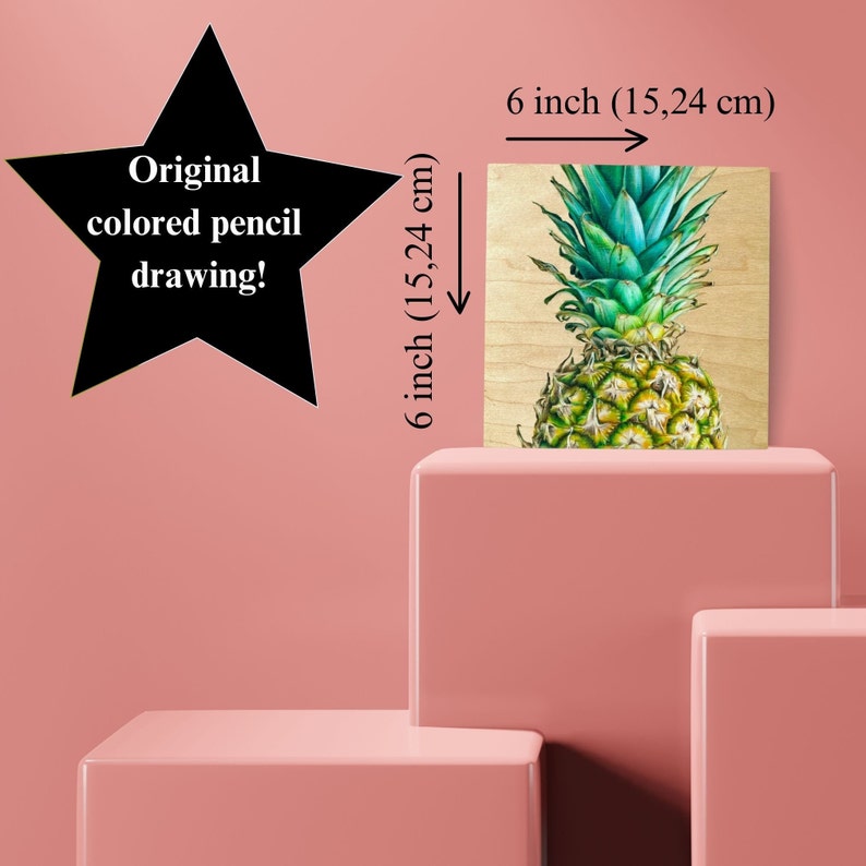Original Wall Art || Pineapple COLORED Pencil Drawing on a WOOD ...