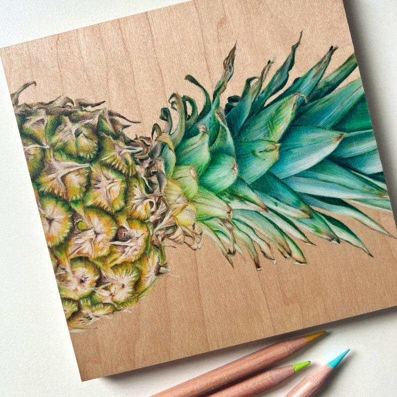 Original Wall Art || Pineapple COLORED Pencil Drawing on a WOOD ...