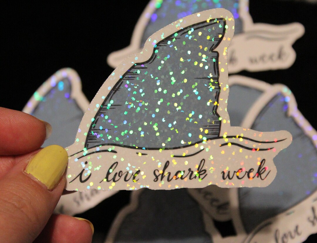 Shark Fin Holographic Glossy Sticker, i Love Shark Week Sticker - Etsy