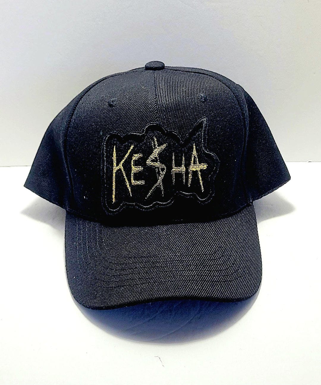 Kesha - Name/logo - Gold & Black Baseball Hat - Adjustable Velcro Back ...