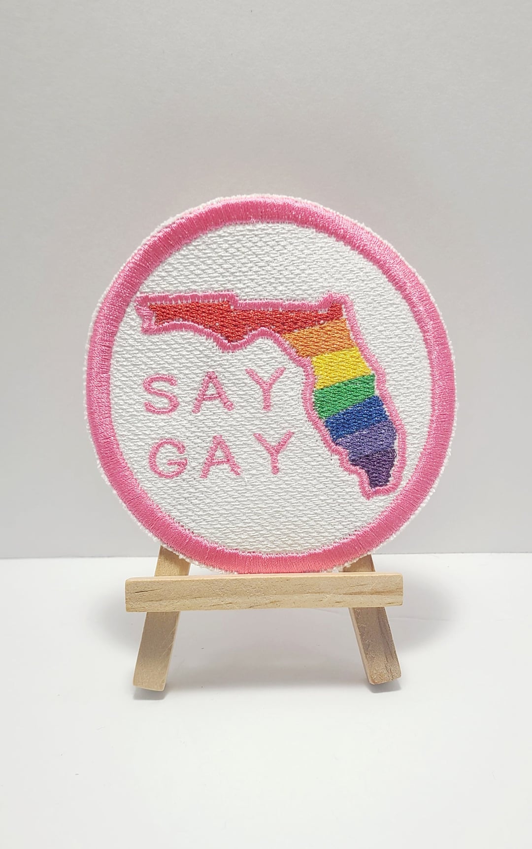 SAY GAY Rainbow Florida LGBTQIA Pride Embroidered Patch White & Pink ...