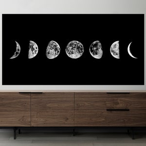 Phases of the Moon Wall Decor, Huge Canvas Art, Space Wall Art, Lunar ...