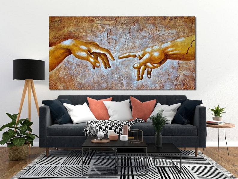 The Creation of Adam Wall Decor, Colorful Huge Canvas, Michelangelo ...