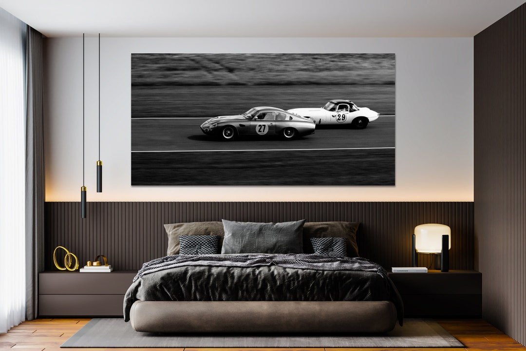 Vintage Car Race Wall Decor, Huge Canvas Art, Garage Wall Art, Classic ...